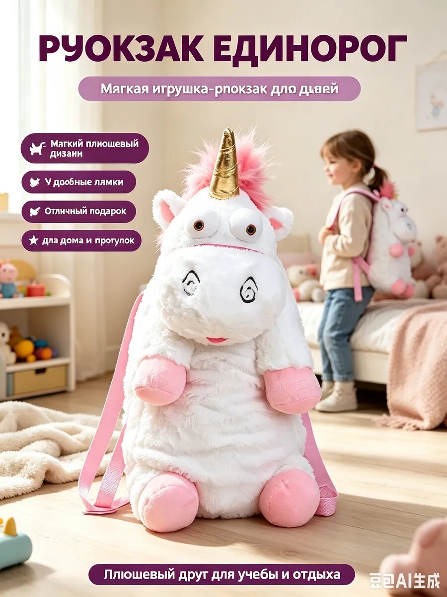 Мягкая игрушка рюкзак Плюшевый Единорог Флаффи