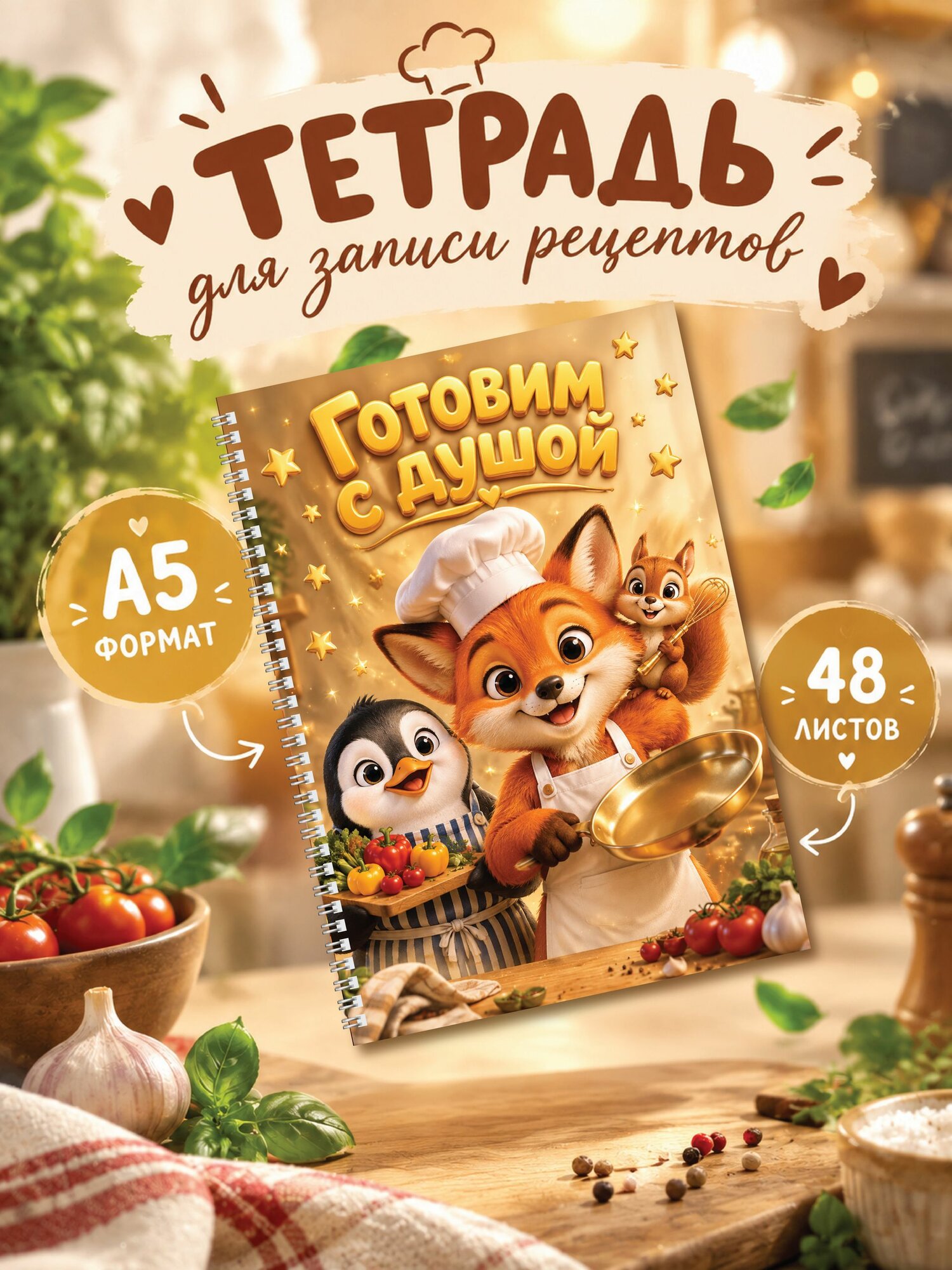 Тетрадь для записи рецептов "Готовим с душой", А5