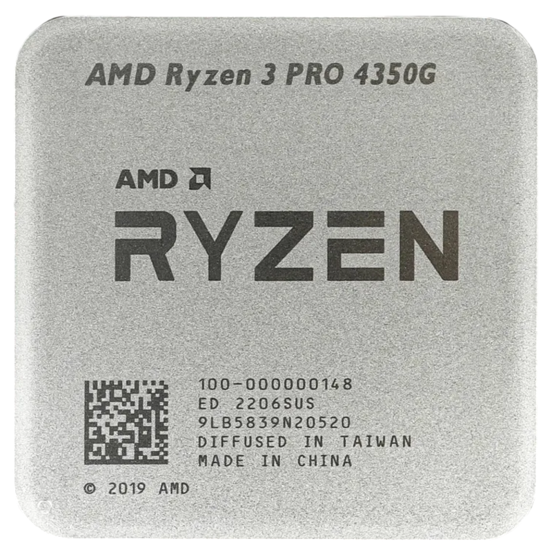 Процессор AMD Ryzen 3 PRO 4350G, AM4, 4 ядра, 8 потоков, до 4 ГГц, AMD Radeon Graphics, кэш 4 МБ 100-000000148