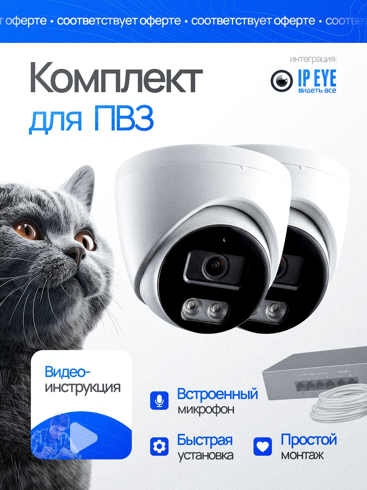 Камера видеонаблюдения для ПВЗ, комплект 2 IP камеры с сервисом IPEYE