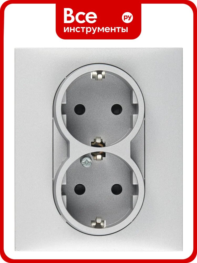 Силовая розетка Legrand SUNO двойная 2х2К+З 16А 250В. С защитными шторками. Безвинтовые зажимы Цвет Алюминий 721326