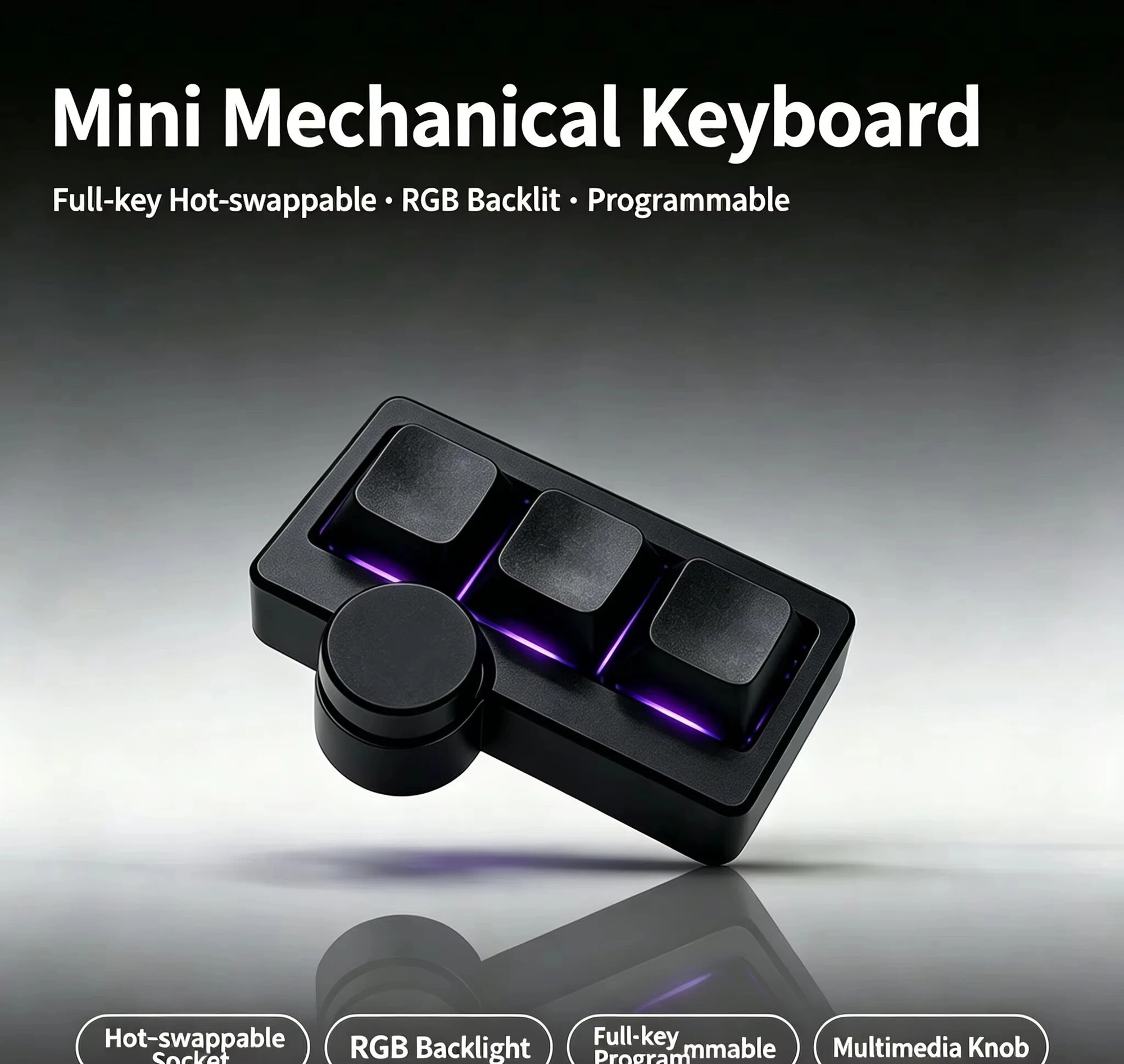 RGB Проводная Мини-Клавиатура Для Игр Hot Swap Черный, 3Keys Black