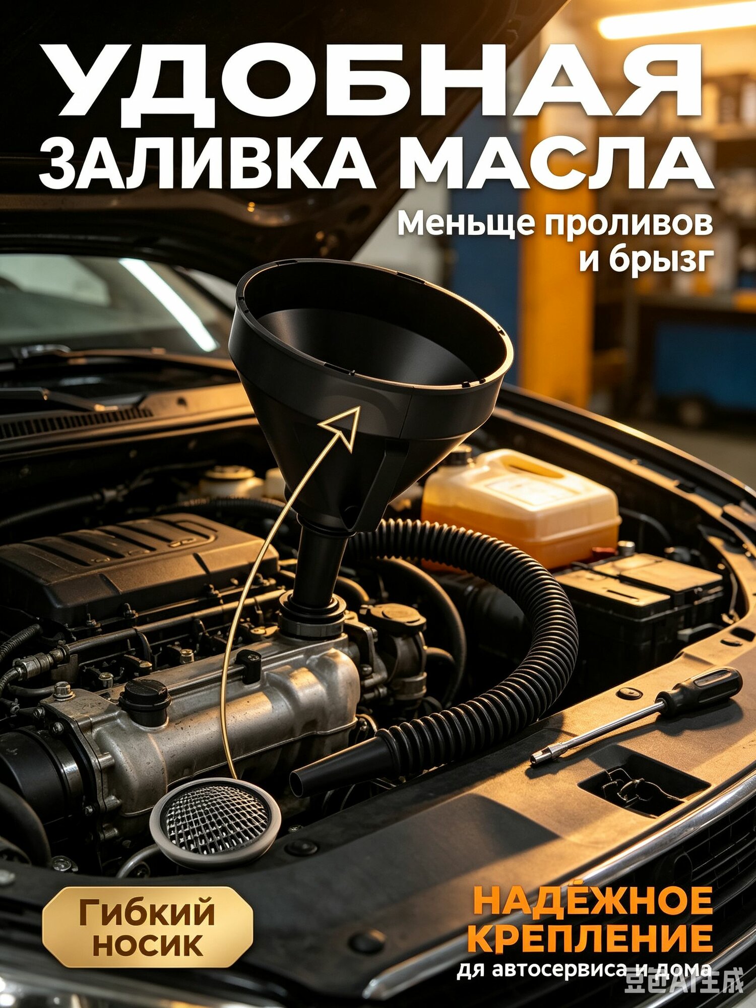 Воронка для бензина, Воронка с сеткой автомобильная универсальная для масла, для антифриза и технических жидкостей, 1 штука, Мини
