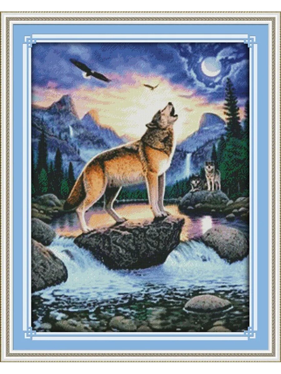 NKFвышивка крестом наборы, Схема на 14CT "Волк, вырывающийся в крик",53*69CM