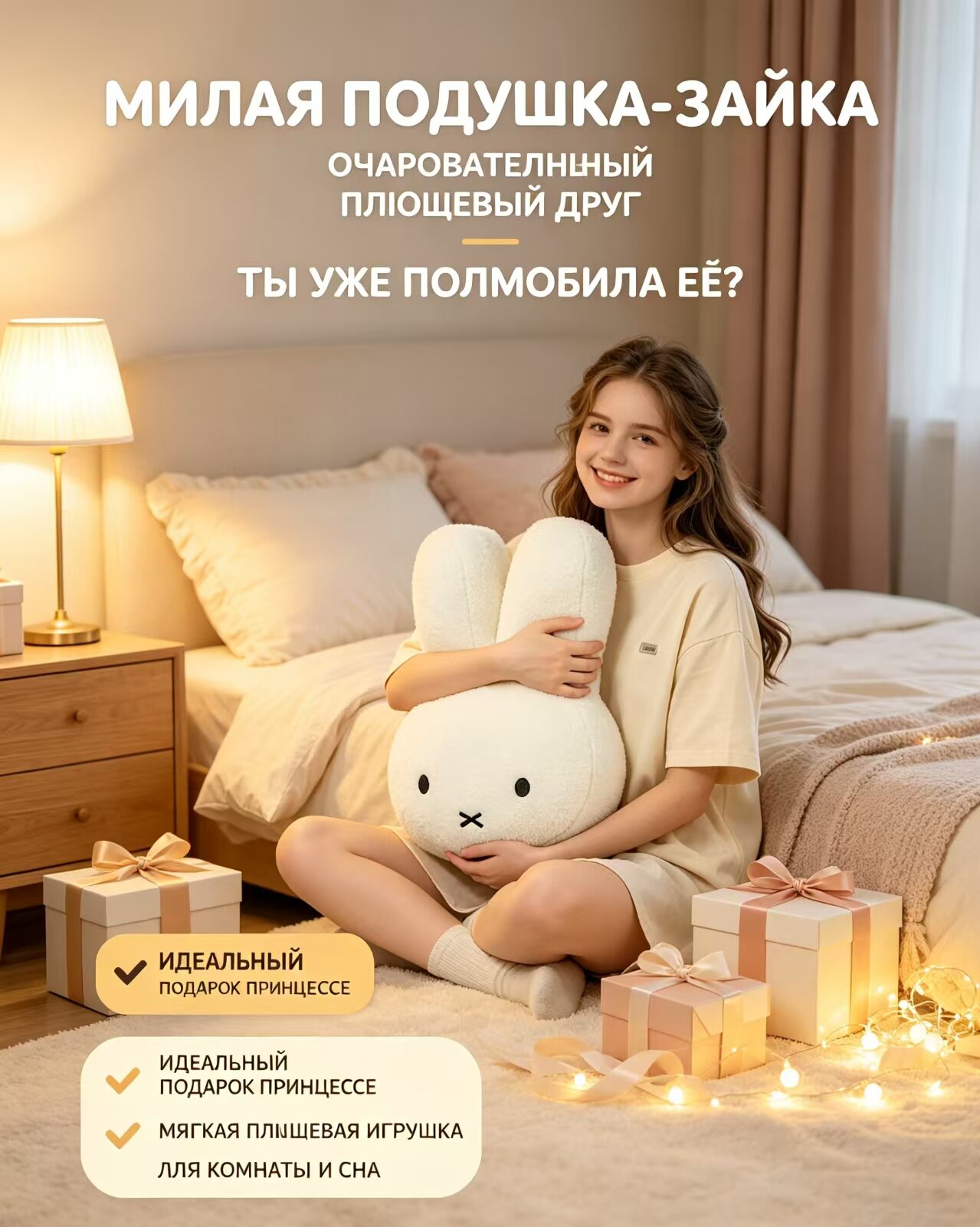 Декоративная подушка Miffy rabbit, приятный для кожи милый плюшевый подарок, 30х40 см