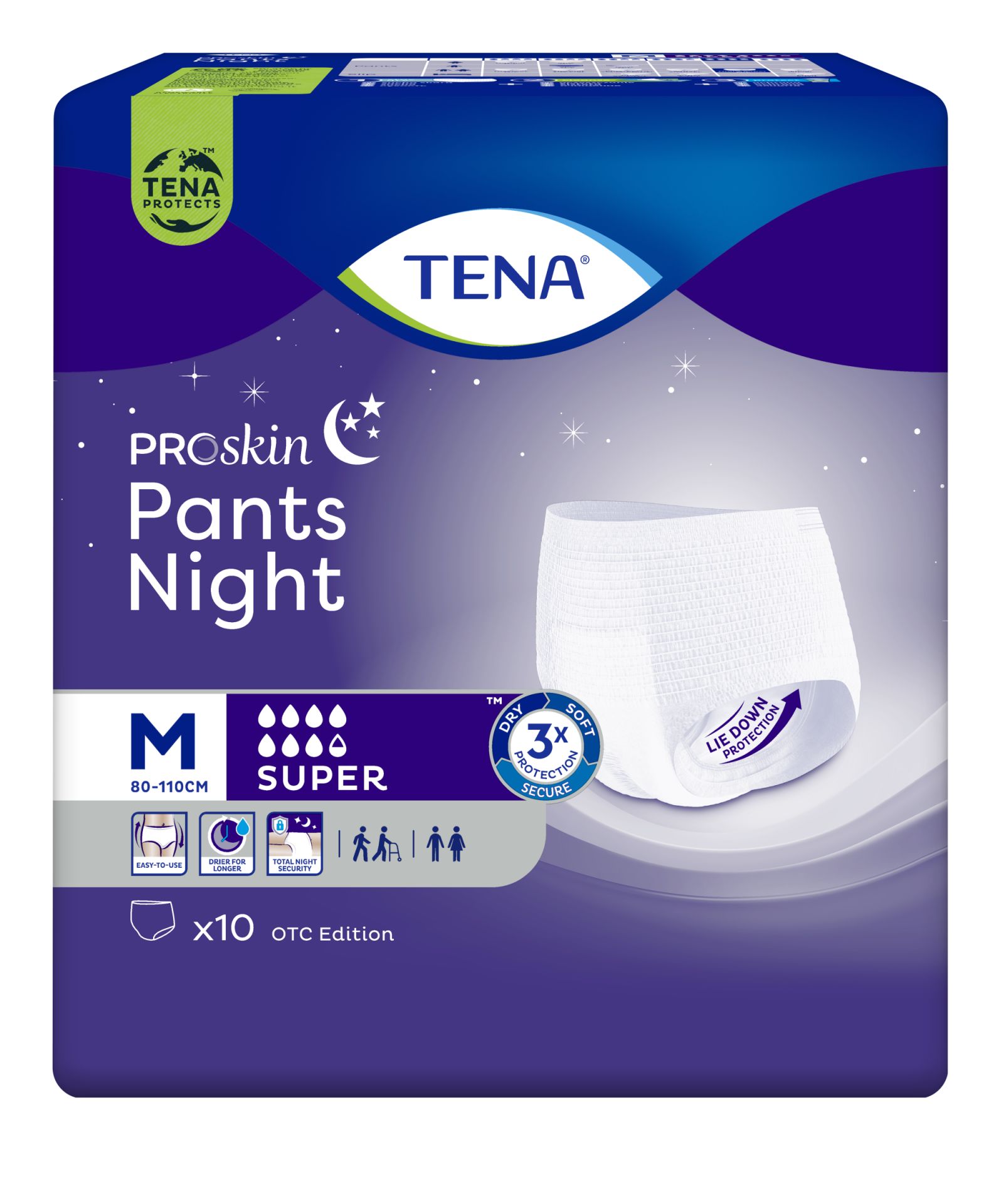 Трусики Tena ProSkin Pants Night Medium Super Absorbent для ночи, 10 шт. в упаковке 80-110 cm