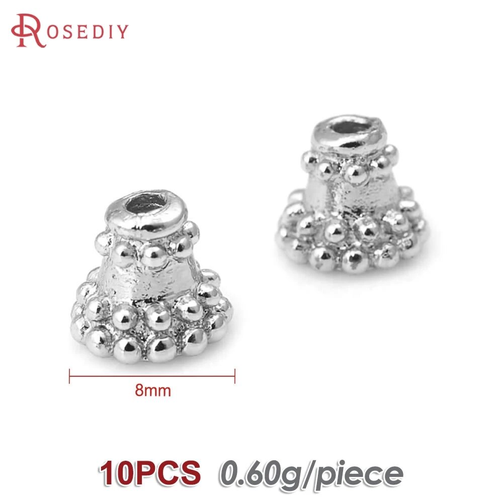 Колпачки для бусин Rosediy, 8 мм, платина, 10 шт.