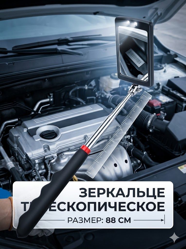 FACEGA Зеркало с подсветкой и удлиненной ручкой, телескопическое для осмотра.