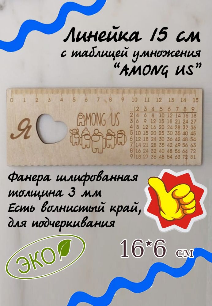 Линейка с таблицей умножения 15 см Among Us