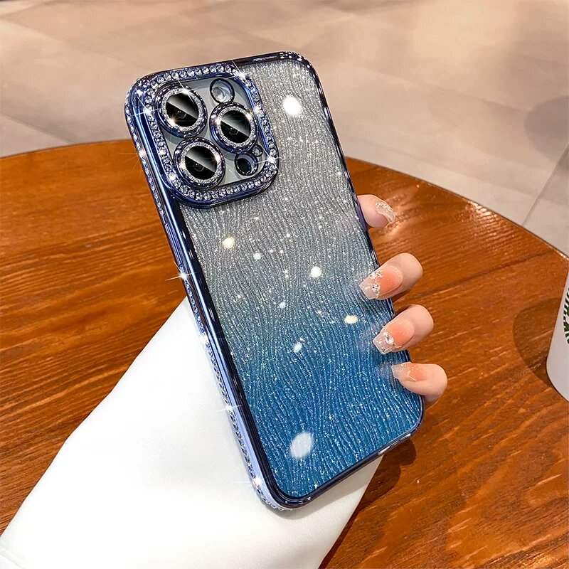 Силиконовый чехол для iPhone 16 Pro Max с кристаллическим блеском, цвет Далёкий голубой - ударопрочный, полное покрытие