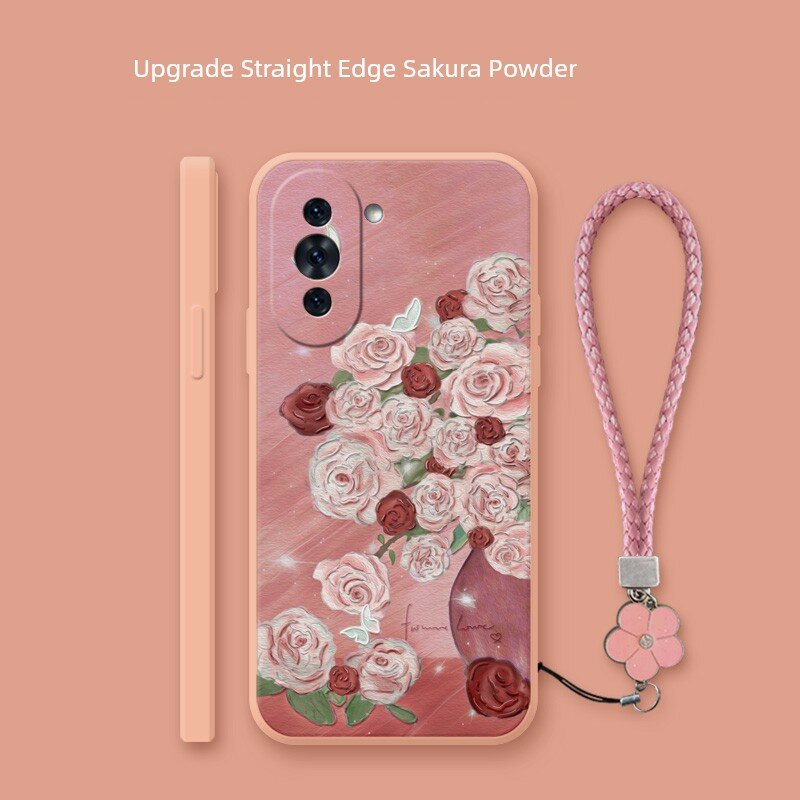 Мягкий чехол из ТПУ для Huawei P60, розовый цветочный узор с розой в вазе