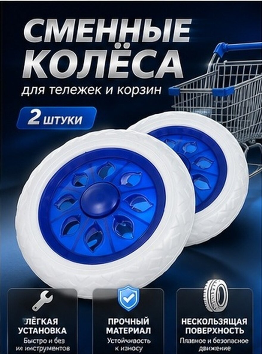 Колеса Для Тележки 2шт Синие Компактные Прочные Размер 16.00X16.00X3.50Cm