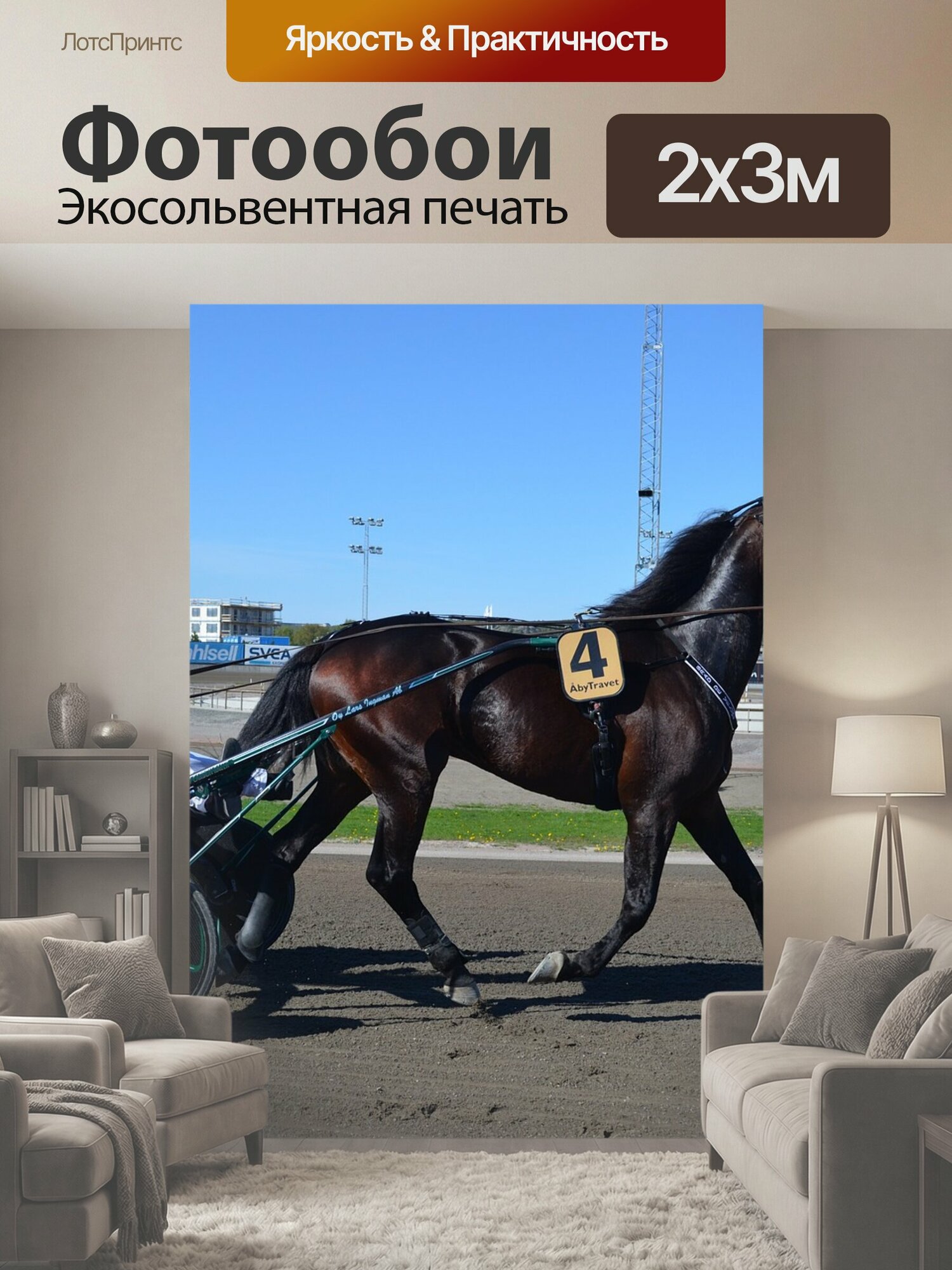 Фотообои "Рысью, конный спорт, лошадь" 200x300 см. экосольвентная печать