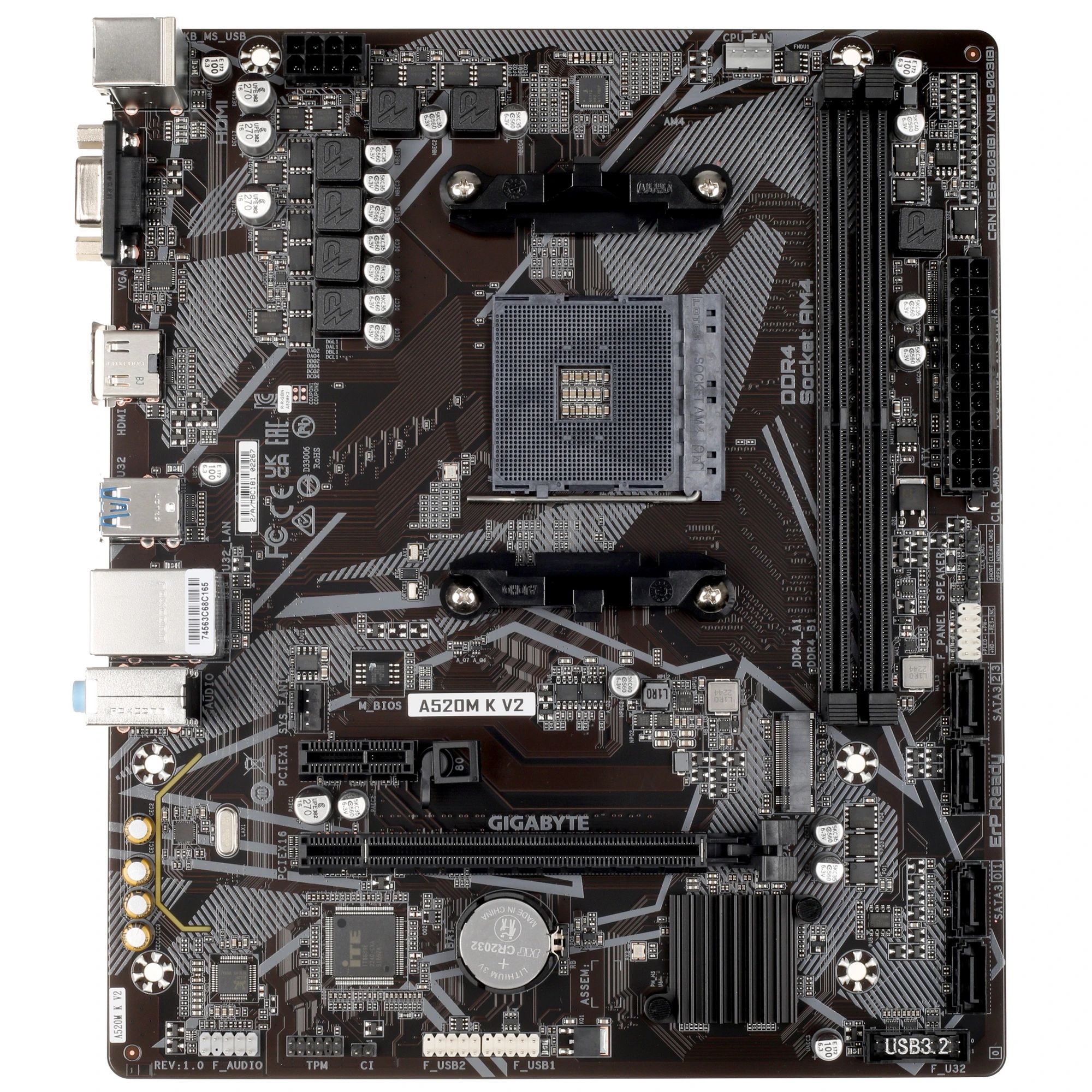 Материнская плата GIGABYTE A520M K V2, AMD A520, AM4, DDR4, Micro-ATX