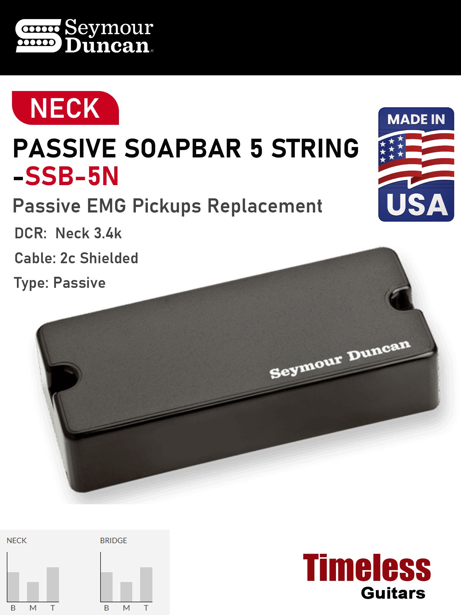 Seymour Duncan SSB-5N пассивный мыльница звукосниматель для грифа, 5 струн