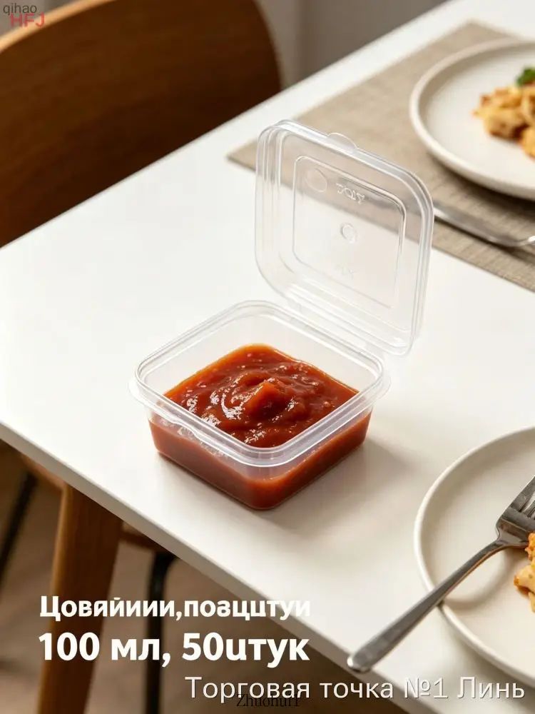 Соусник одноразовый квадратный 100 мл, 50 штук, контейнер пищевой пластиковый