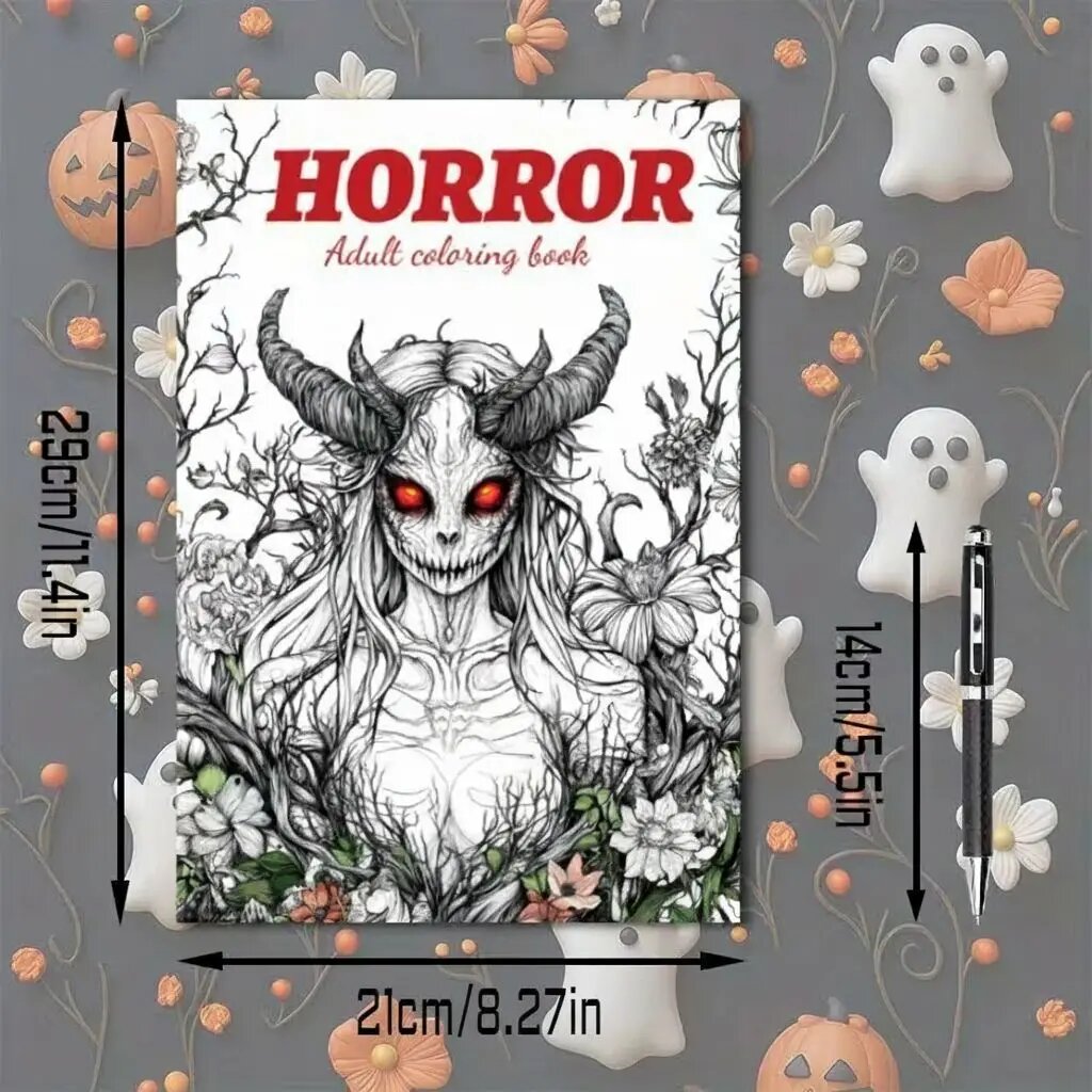 Книга-раскраска Для Взрослых Формата А4: Темные Истории Ужасов С Ужасающими Существами. Снятие Стресса И Расслабление. Подаро.