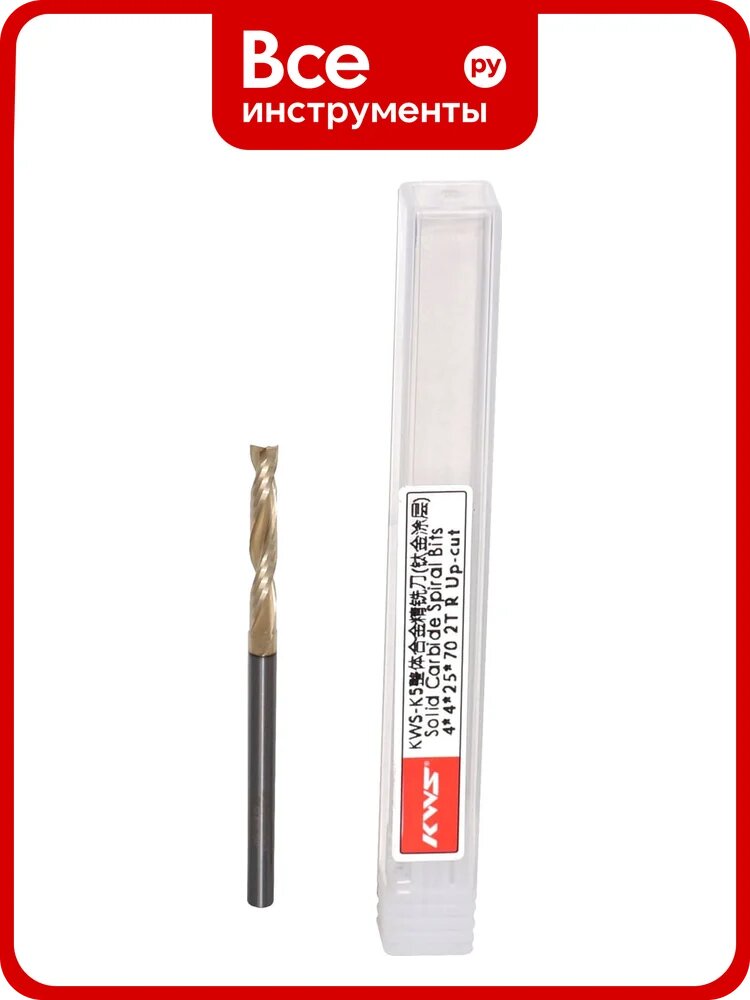 Фреза спиральная чистовая (стружка вверх) KWS 4х4х25х70 Z2 RH Golden Coating RFK1C0069