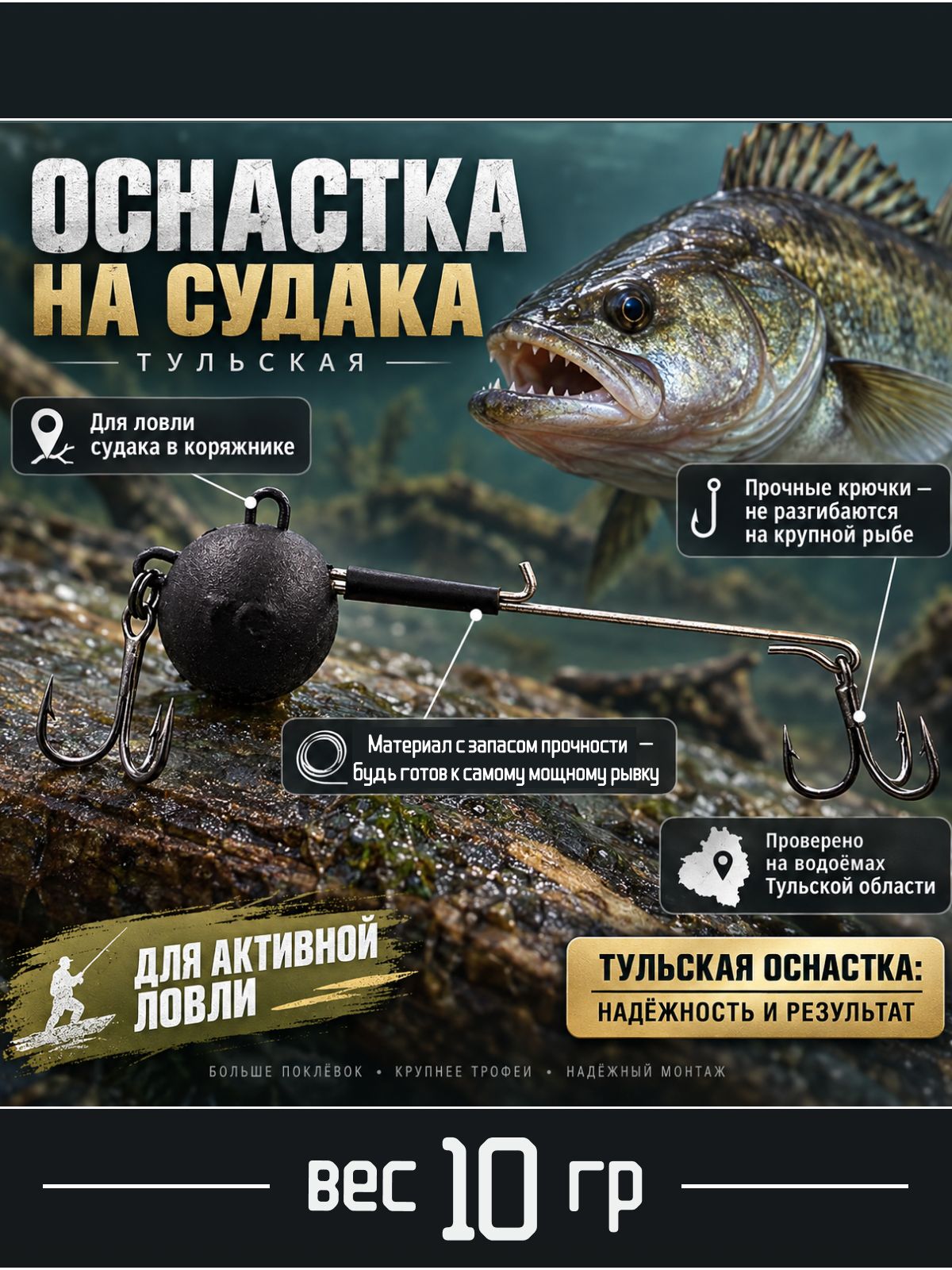 Оснастка на судака Тульская 10 гр, цв. Чёрный (1 шт) сзч-100