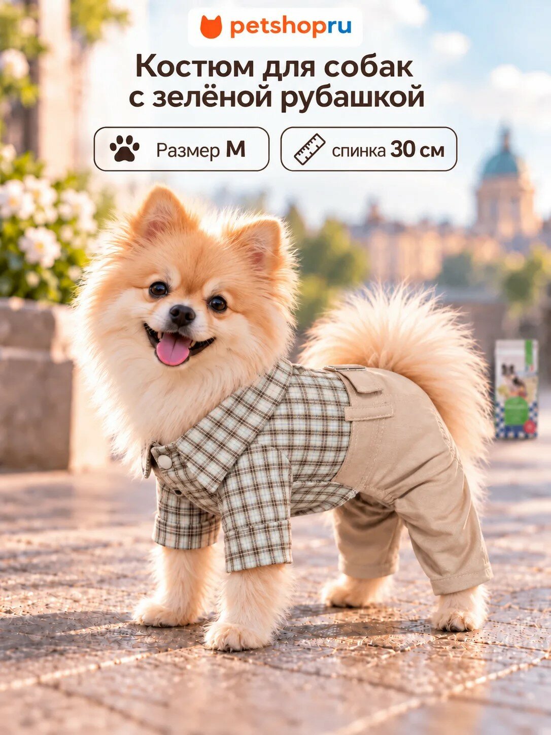 Yami-Yami одежда Костюм для собак с зелёной рубашкой, M, спинка 30 см