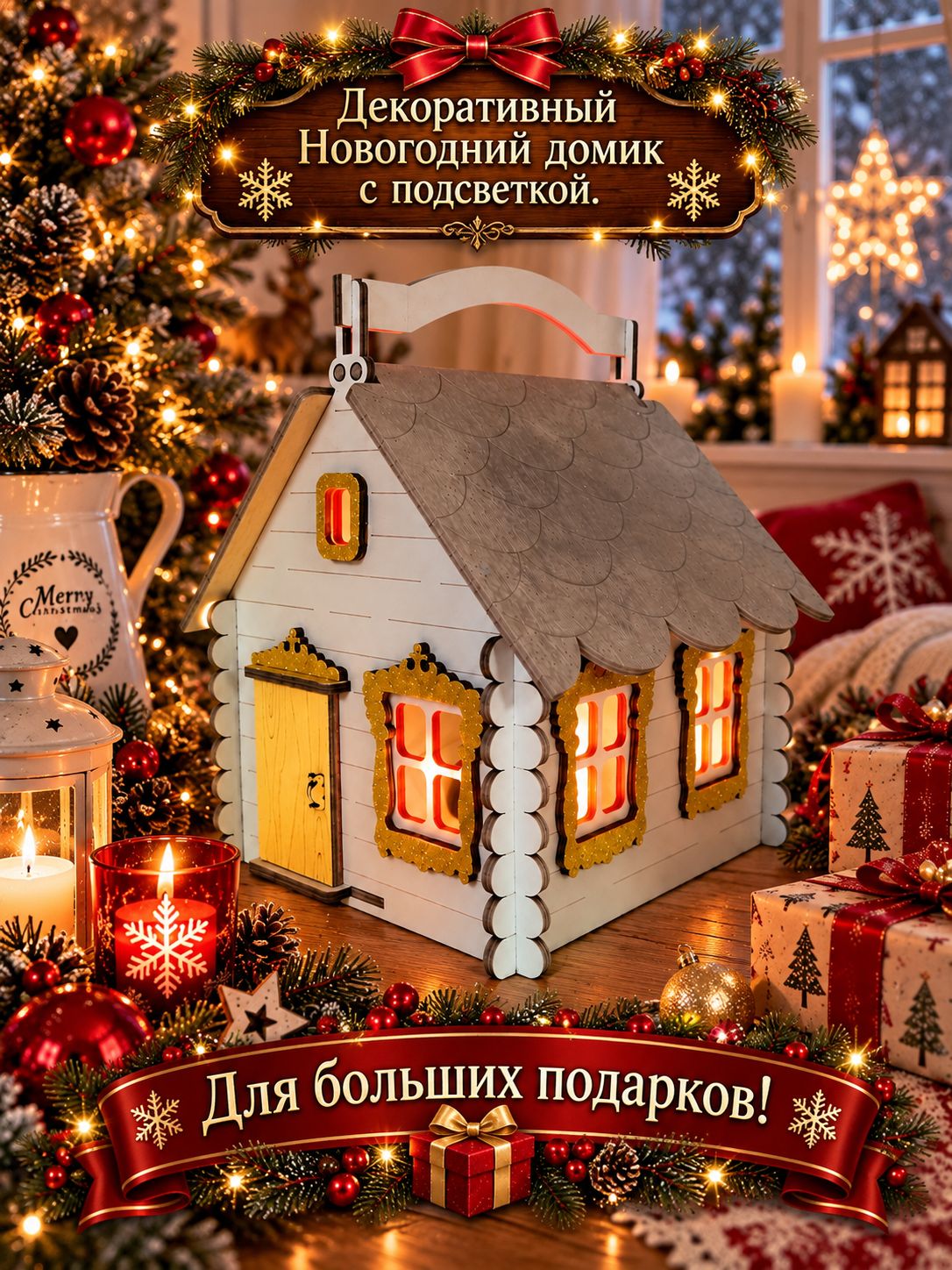 Декоративный домик с подсветкой Новогодний НГ33