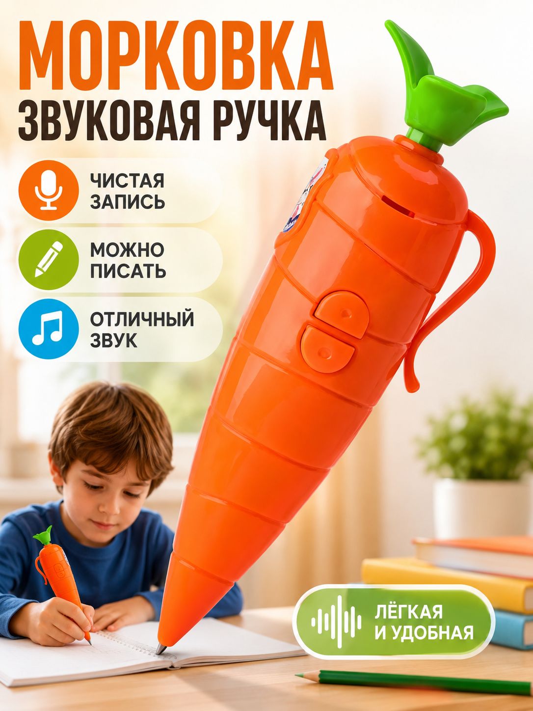Ручка диктофон в форме морковки детская игрушка с записью звука креативный подарок канцелярия
