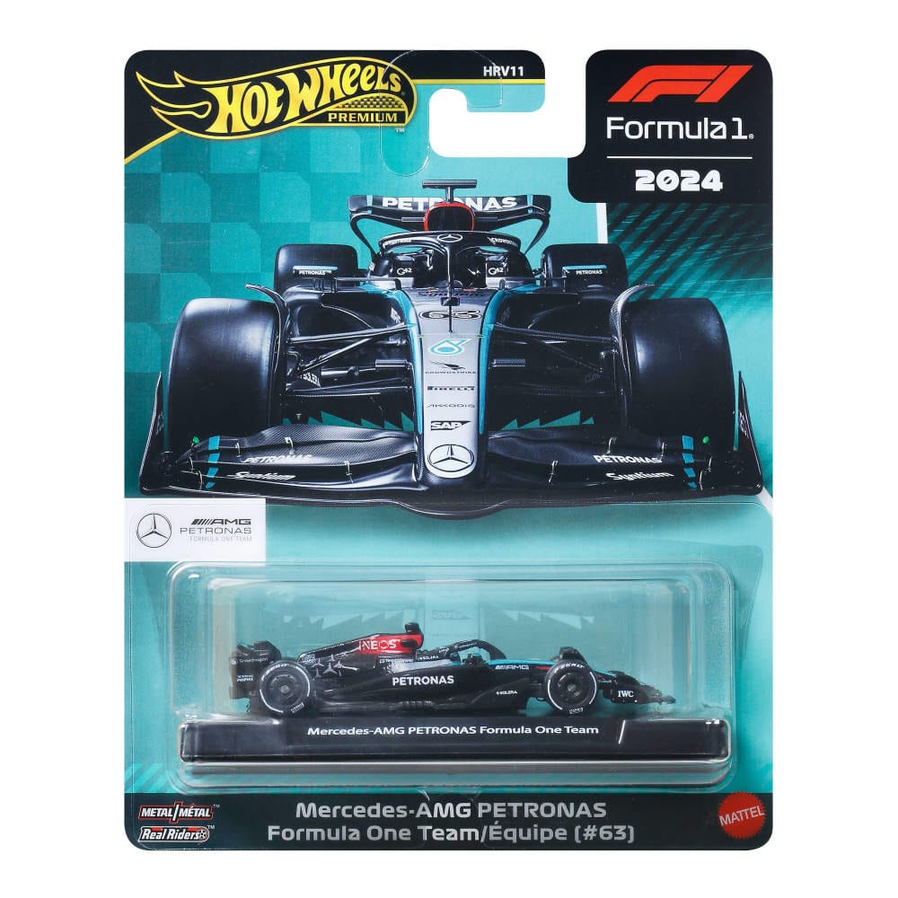 Игрушечная машинка Hot Wheels Premium Formula 1 Mercedes-AMG Petronas Formula One Team #63 JBM18, черный, масштаб 1:64