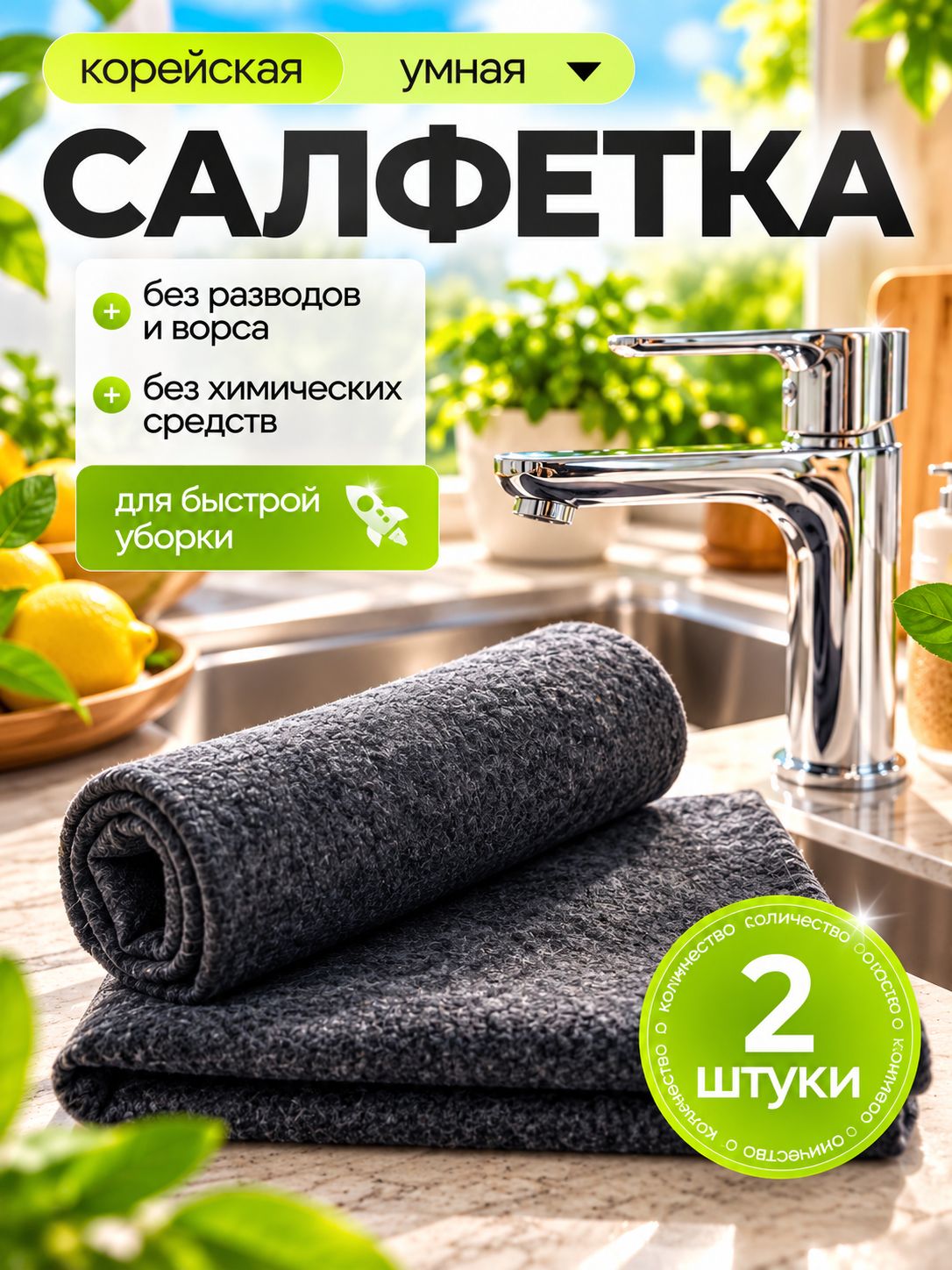 Умные корейские салфетки для уборки, тряпки для уборки, 2 шт