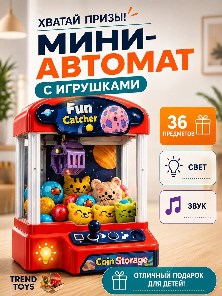 Детский игровой автомат с игрушками TrendToys мини-автомат, 36 предметов
