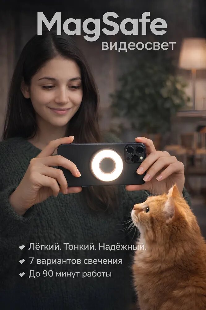 Видеосвет для смартфона магнитный LED с кольцом MagSafe для съемки контента