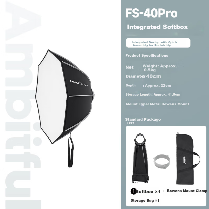 AMBITFUL FS40pro Овальный мягкий светорассеиватель с креплением Bowens для ручной видеосъемки Цвет：FS40pro готовый