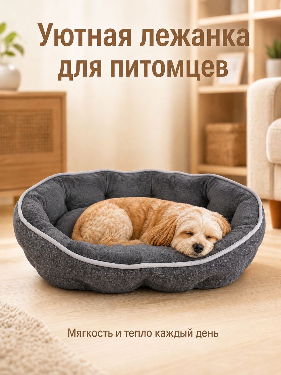 Цветочная лежанка для кошек и собак тёмно-серая, мягкий диванчик для питомцев