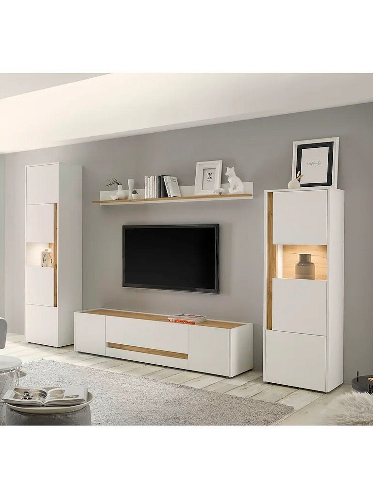 Стенка МебельЛэнд24 Анси-1 Белый 270x45x197 с тумбой с витриной