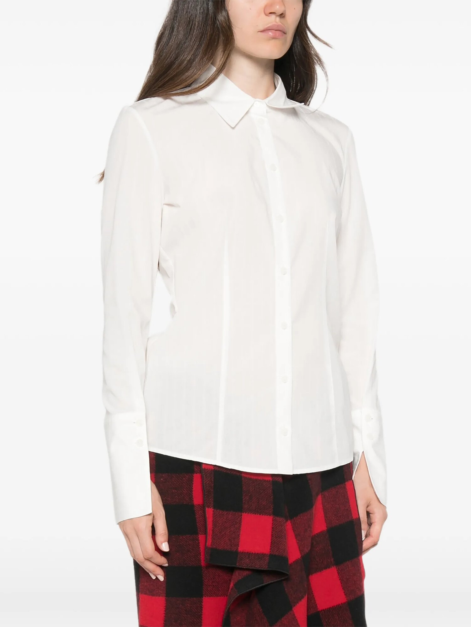 Рубашка PATRIZIA PEPE Jacquard-patterned poplin shirt, размер 42, бежевый/белый — фото 1