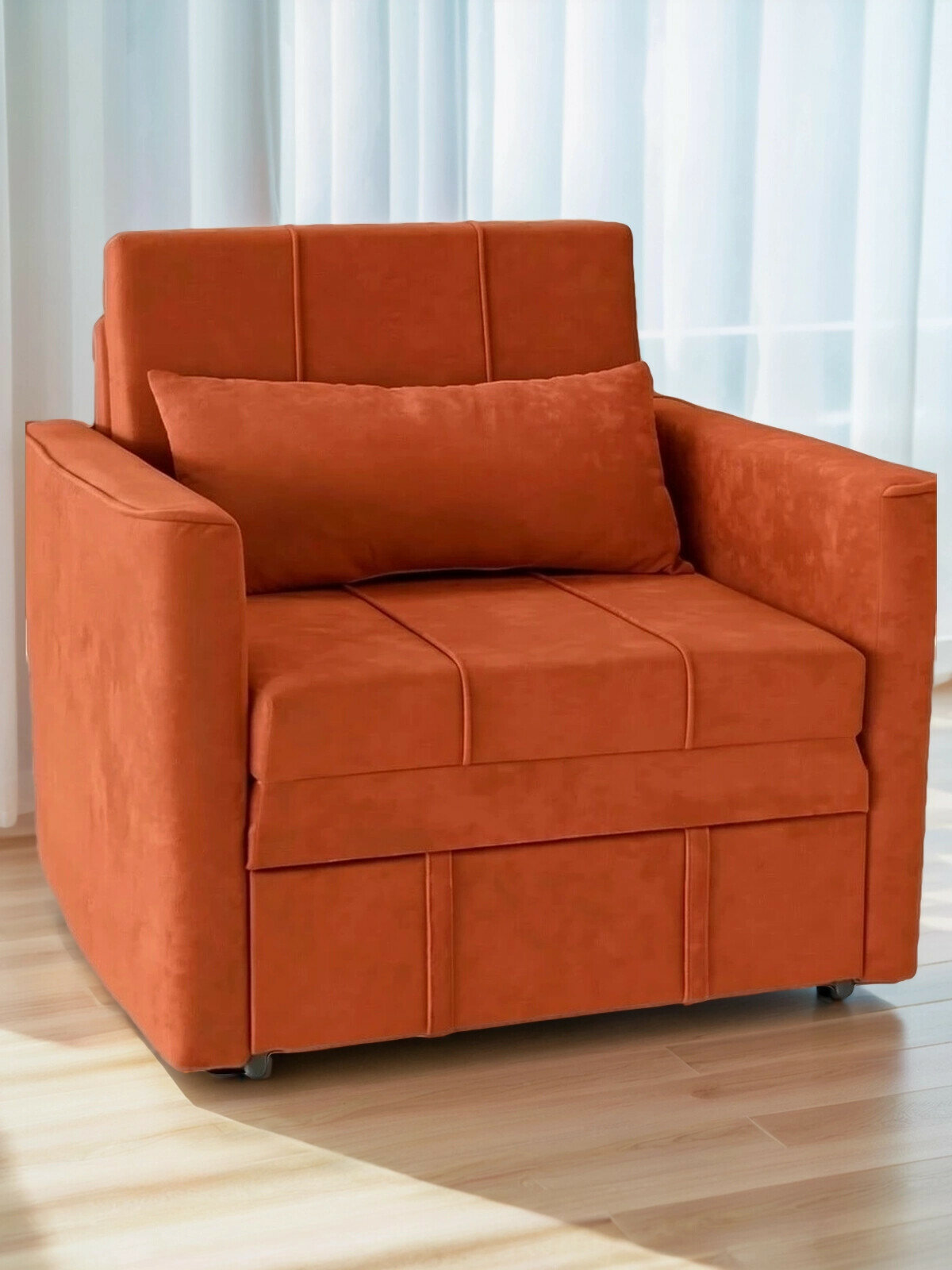 Кресло-кровать StylChairs Сёма 90/93 см, велюр терракотовый, с ящиком и подушкой
