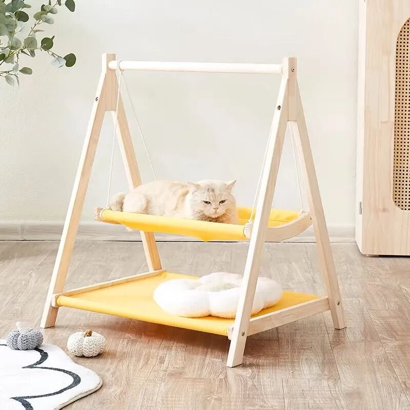 Кошачий гамак из натуральной сосны, желтый, для кошек и собак