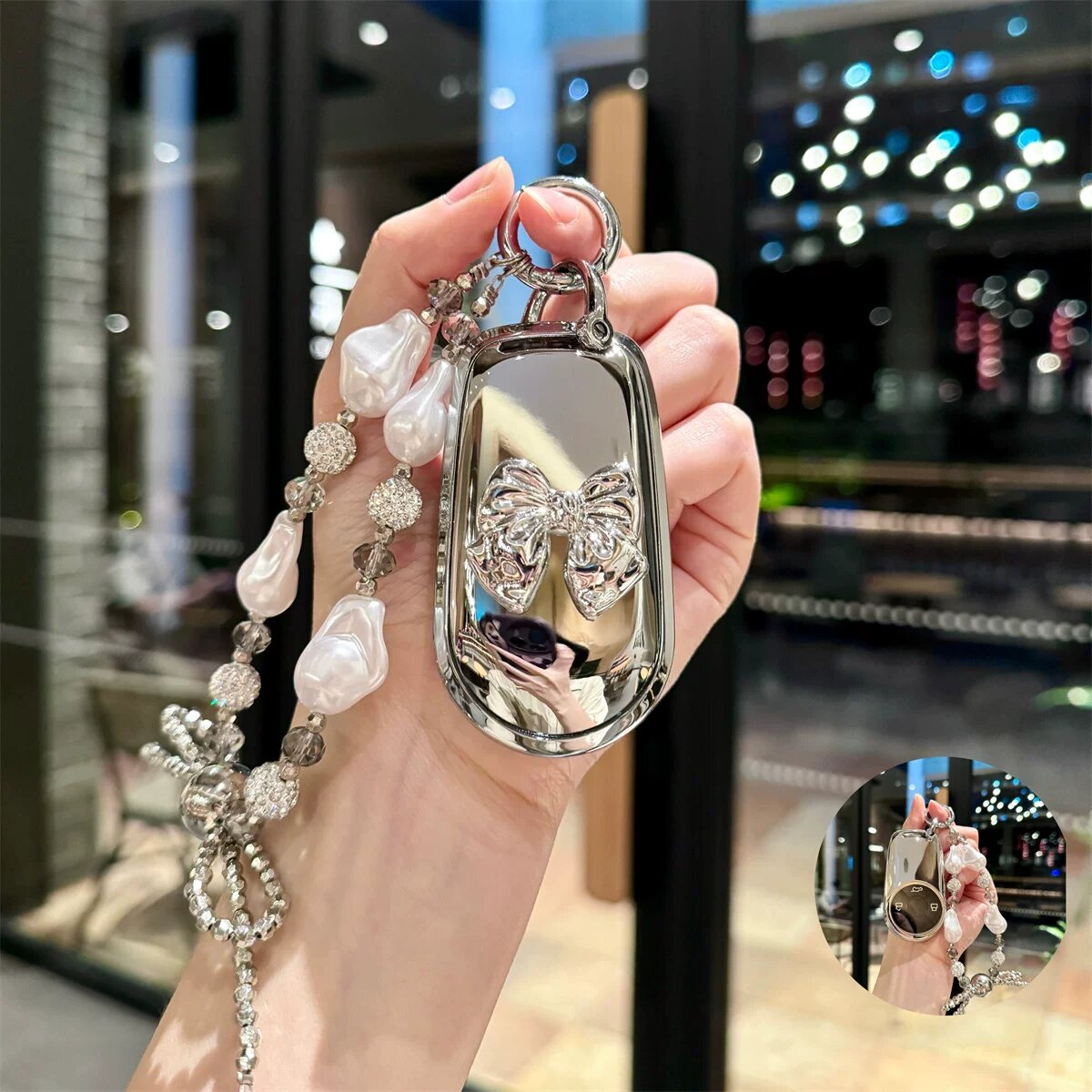 Серебряный брелок с бантом и цепочкой для ключей, розовый акцент, подходит для моделей Oulai Good Cat, Flash Cat,