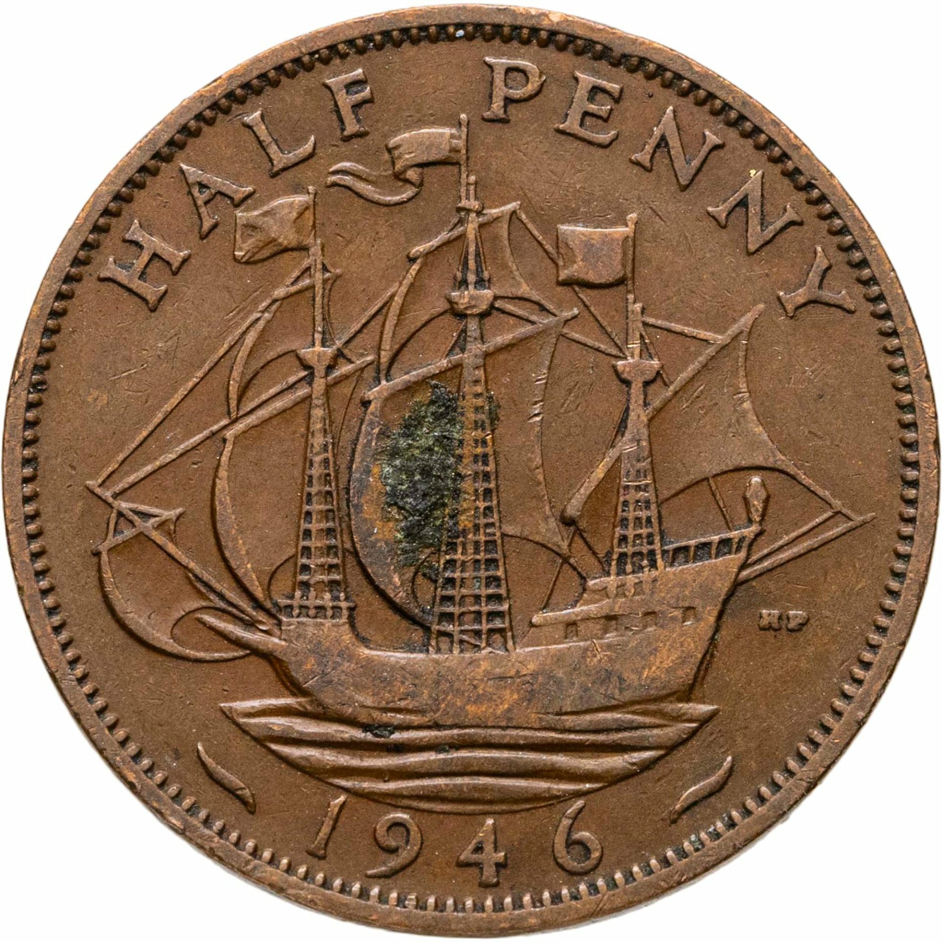Великобритания 1/2 пенни penny 1946, Бронза, в сохранности VF