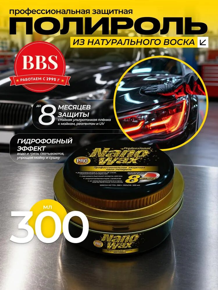 Защитная полироль RUNWAY Pro NANO Wax RW6134 300мл для кузова с водоотталкивающим эффектом