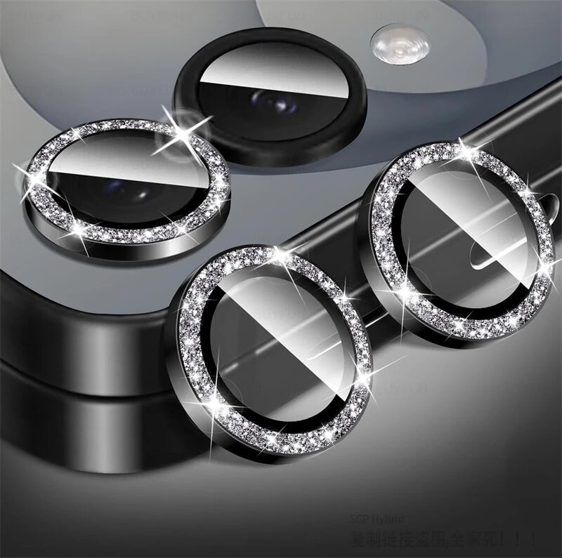 Защитные накладки для камеры ZFlip8 Glitter Diamond с металлическим кольцом и Серебряный, Black-01