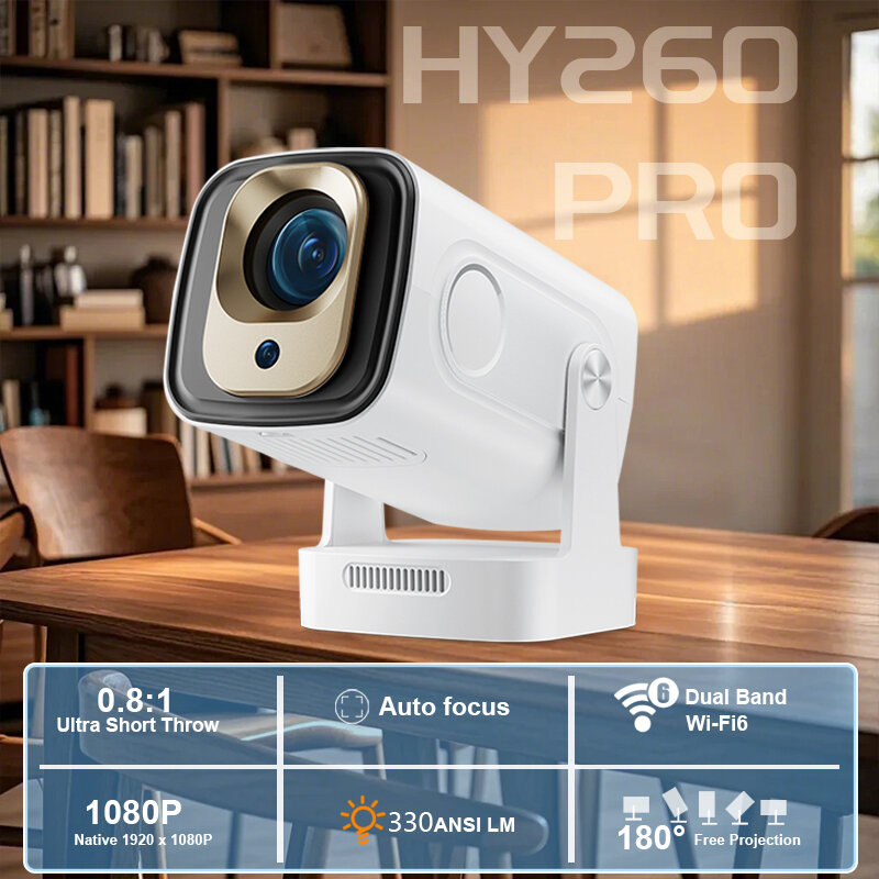 HY260Pro Smart Projector Supperted 4K Android 11 Dual Wifi6 330 ANSI Quad-core Allwinner H713 1080P Домашний кинотеатр Проектор на открытом воздухе