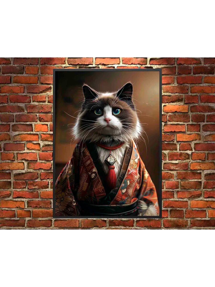 Тряпичная кукла-кот Самурай 4, Плакат 30x42см