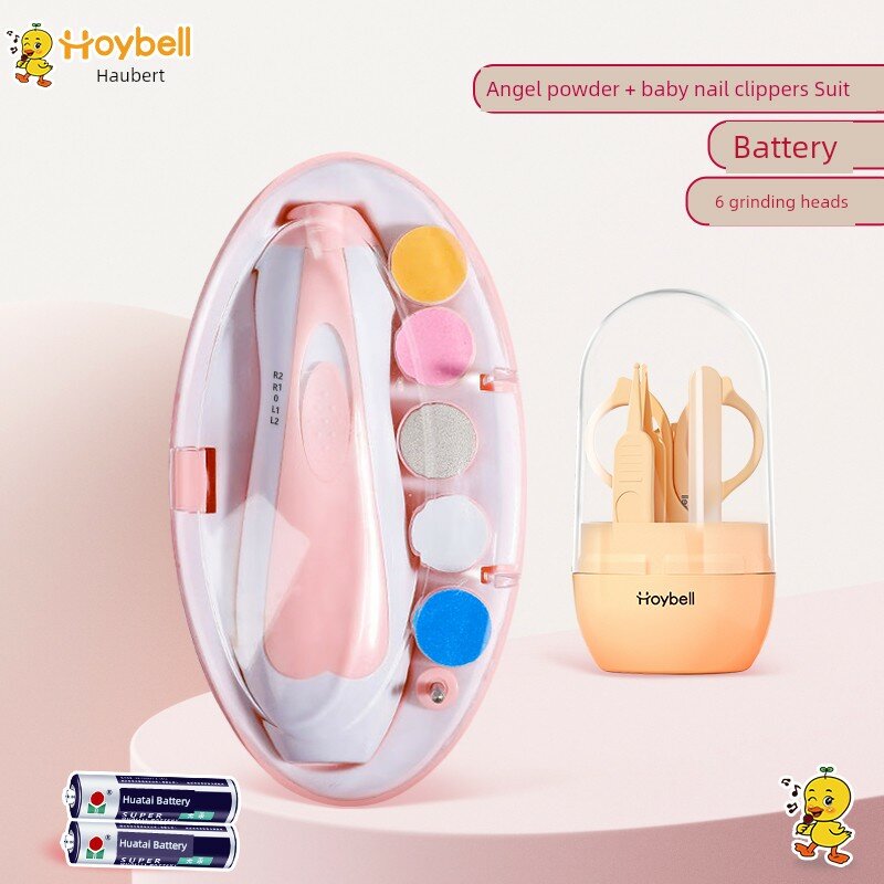 Детский электрический файл для ногтей с батарейкой - Цвет ангельский розовый с комплектом из 4 ножниц для ногтей,