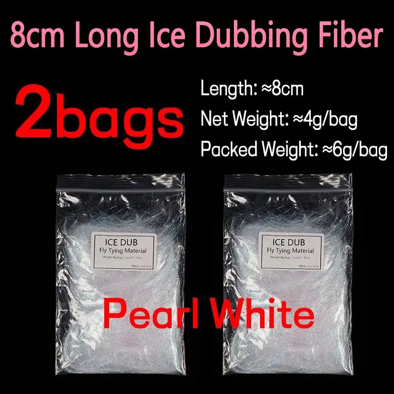 Bimoo Синтетический Волокно Ice Dubbing для Нахлыстовой Рыбалки Белый, 2Packs Pearl White