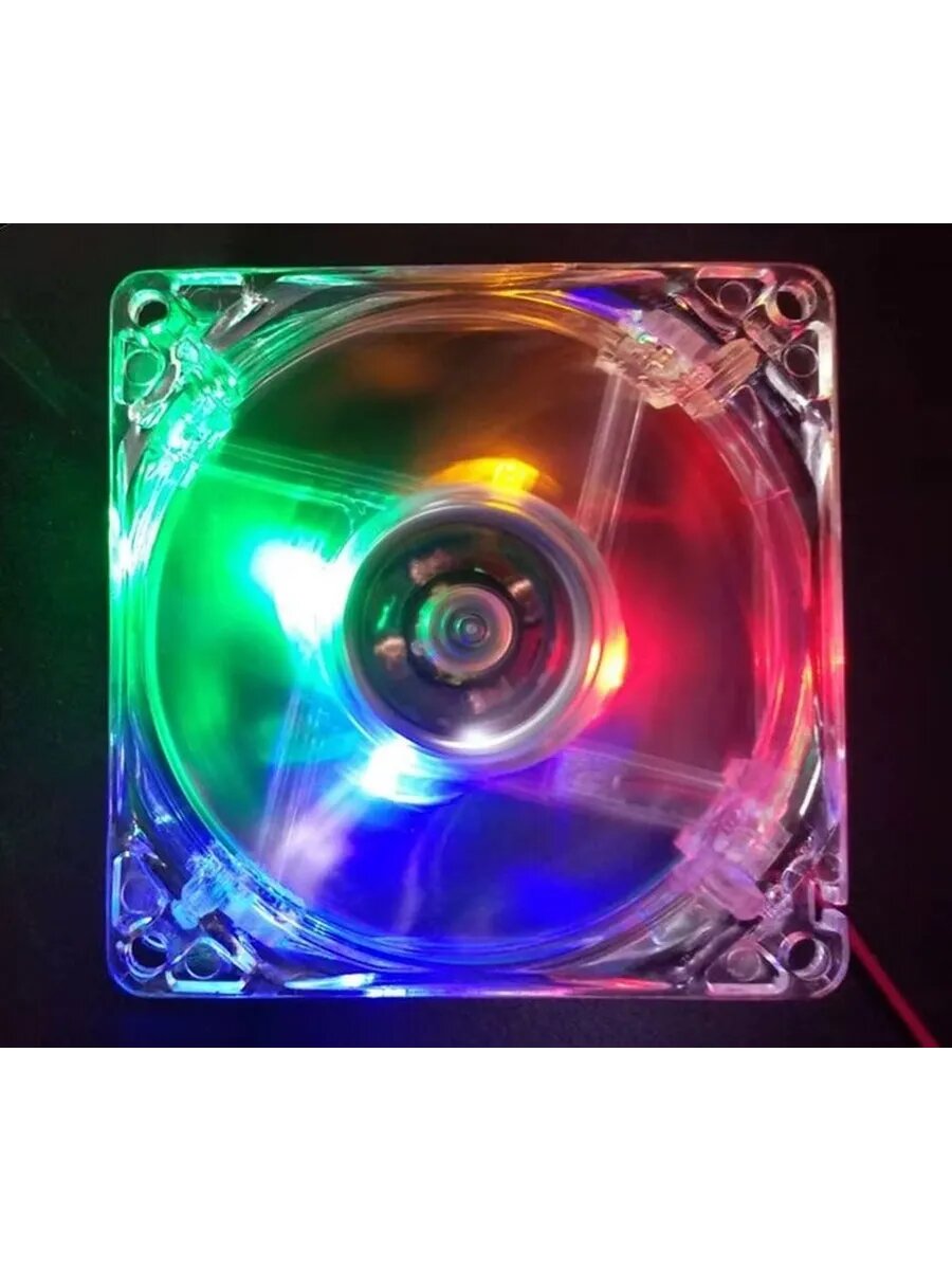 Вентилятор 80x80х25 mm 12V, 2 x 4 pin molex LED разноцветный