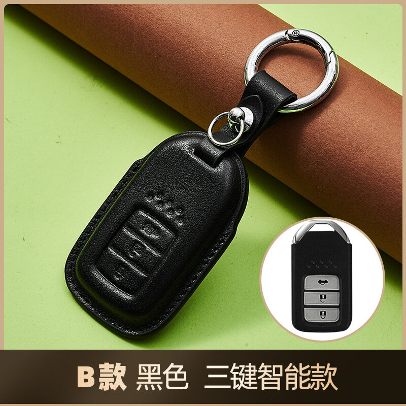 Кожаный рельефный чехол для ключей под Honda Civic/CR-V/ Accord/HR-V/Fit/Jazz - 3-клавишная умная модель, черный