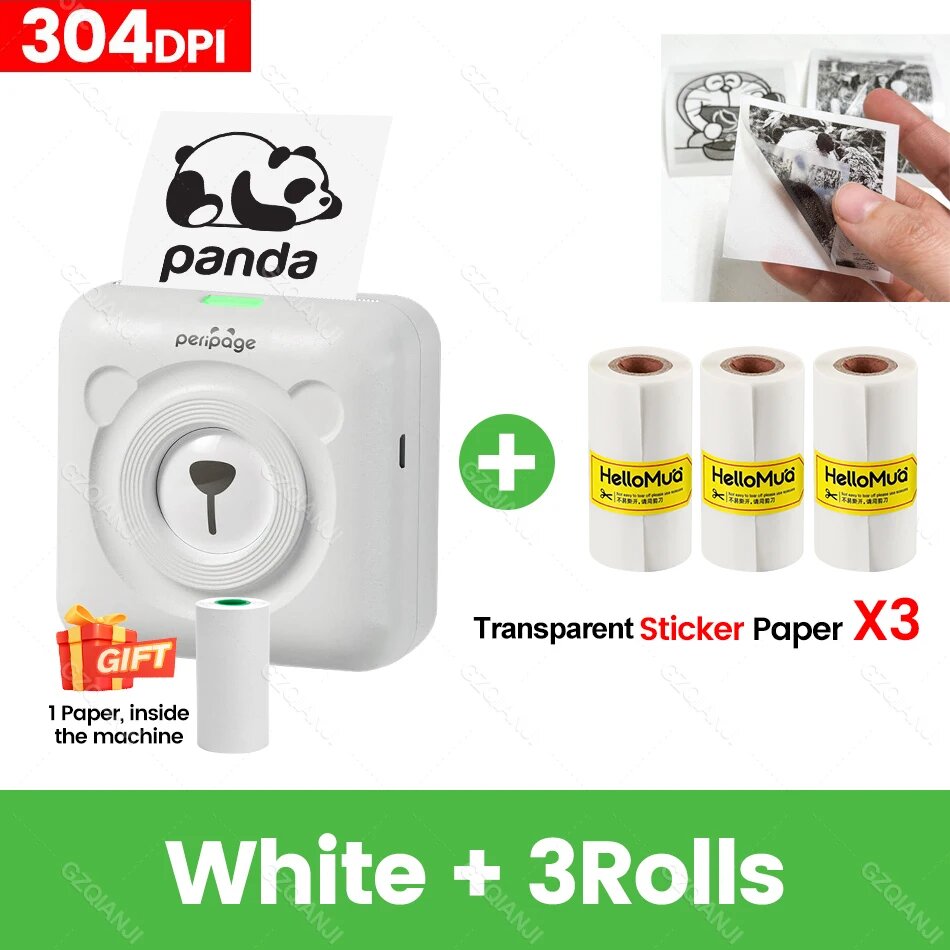 PeriPage A6 Мини фотопринтер 304 dpi WH add 3pk Clear Stk