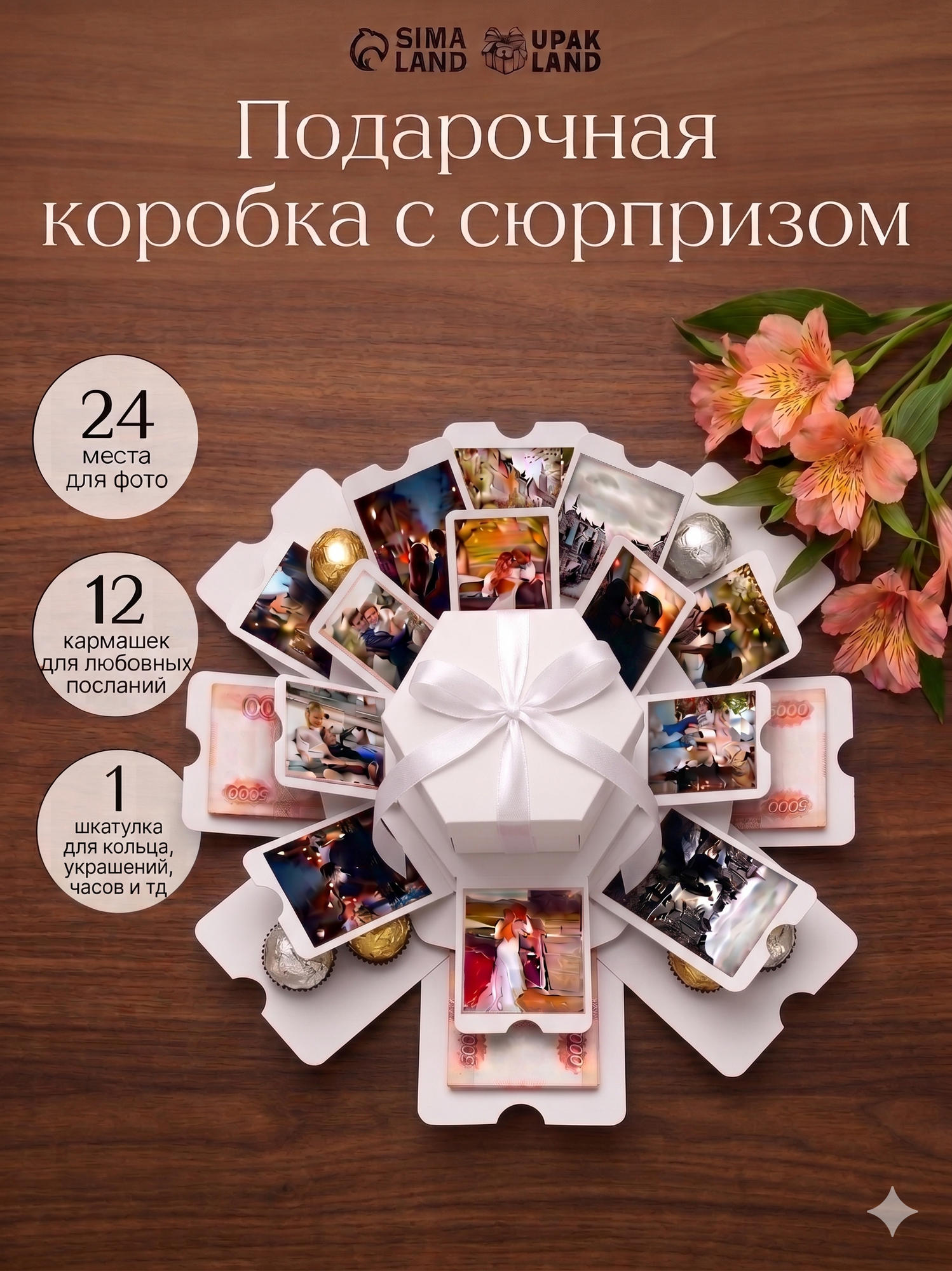 Распадающаяся подарочная коробка сюрприз "Сима-ленд", белая, 42 x 39.3 см