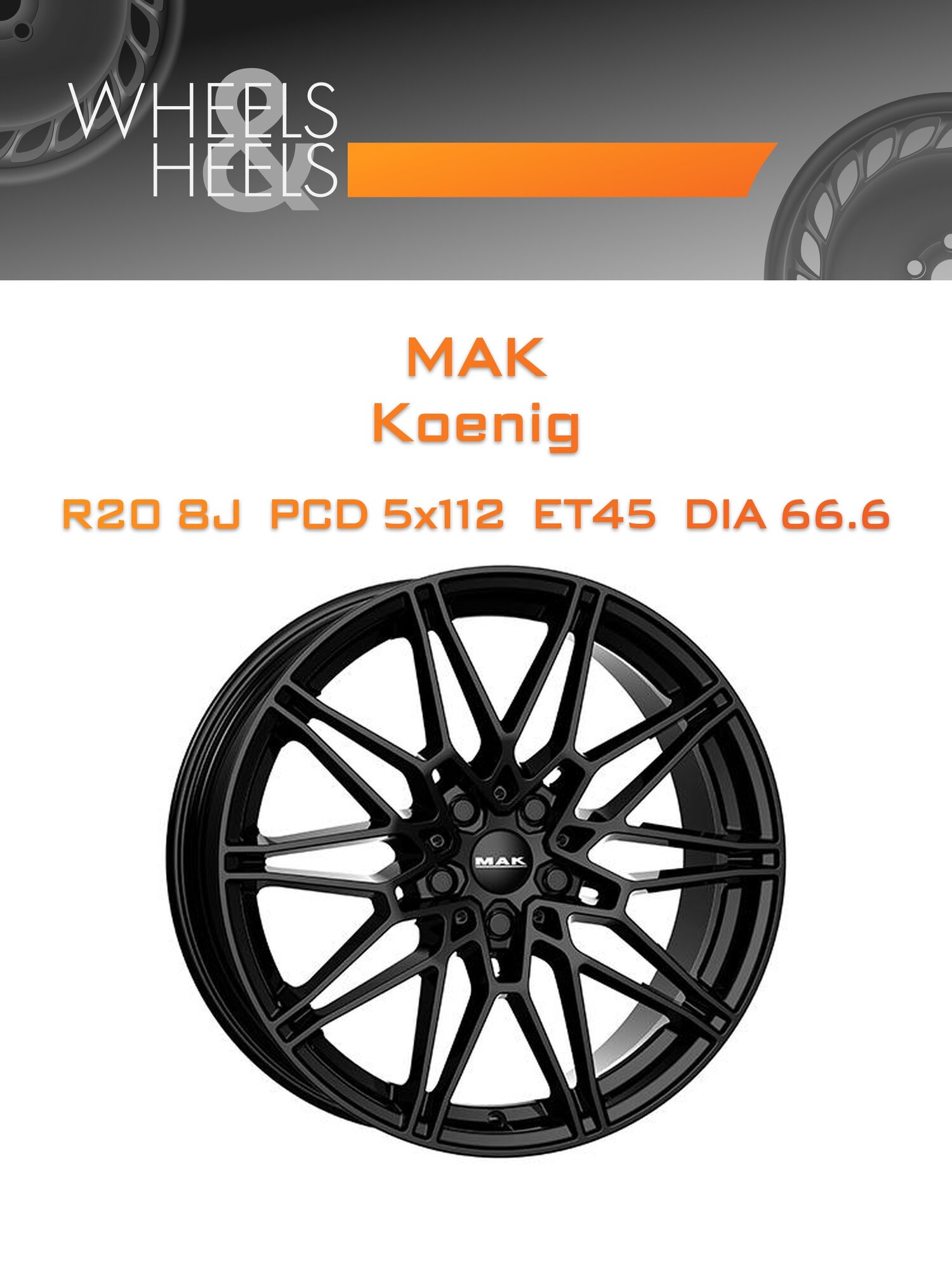 Диск автомобильный литой MAK Koenig 20x8 5x112 et45 dia66.6 Чёрный глянцевый