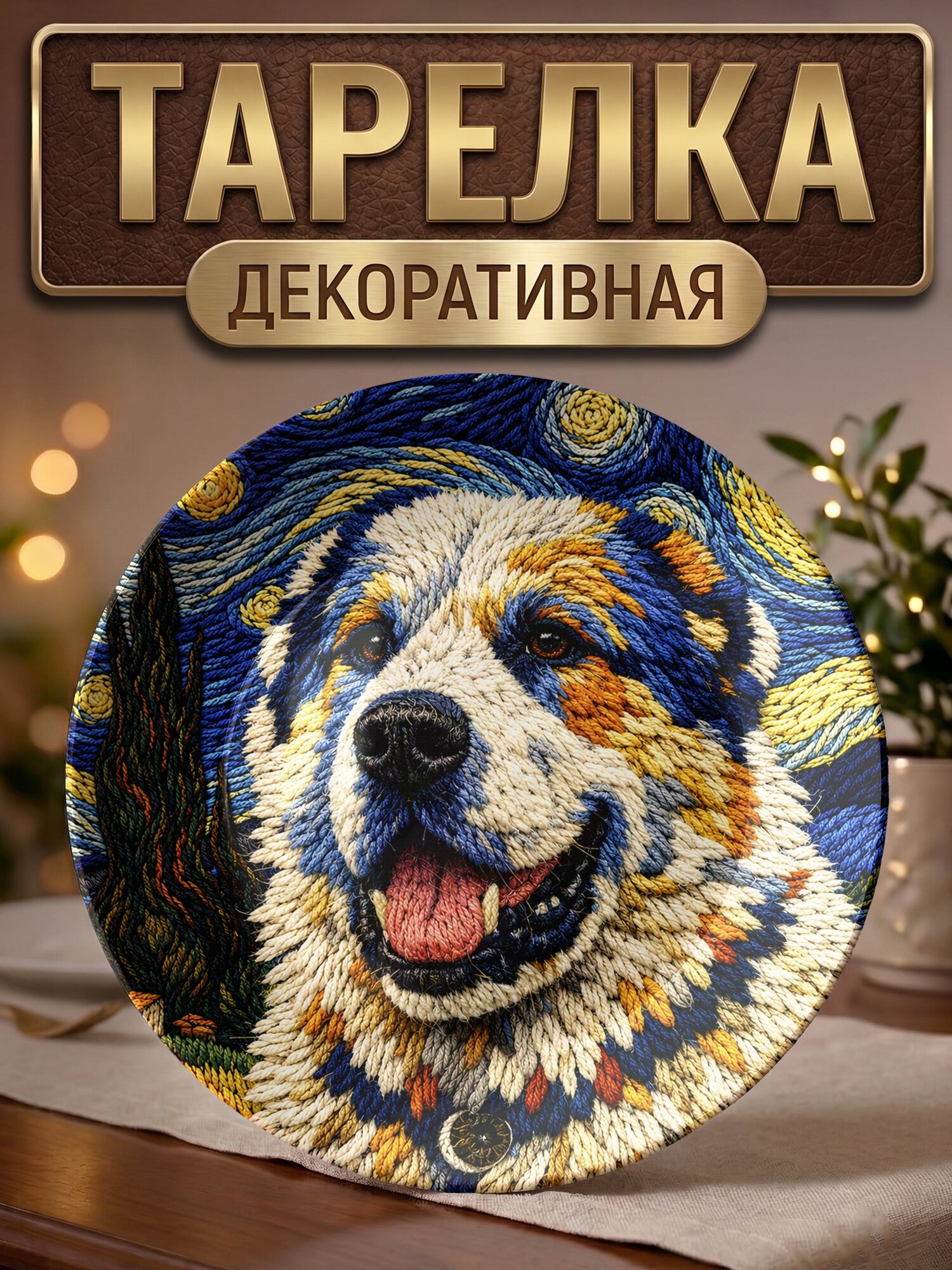 Тарелка декоративная Собаки Ван Гог Звездрая ночь Алабай